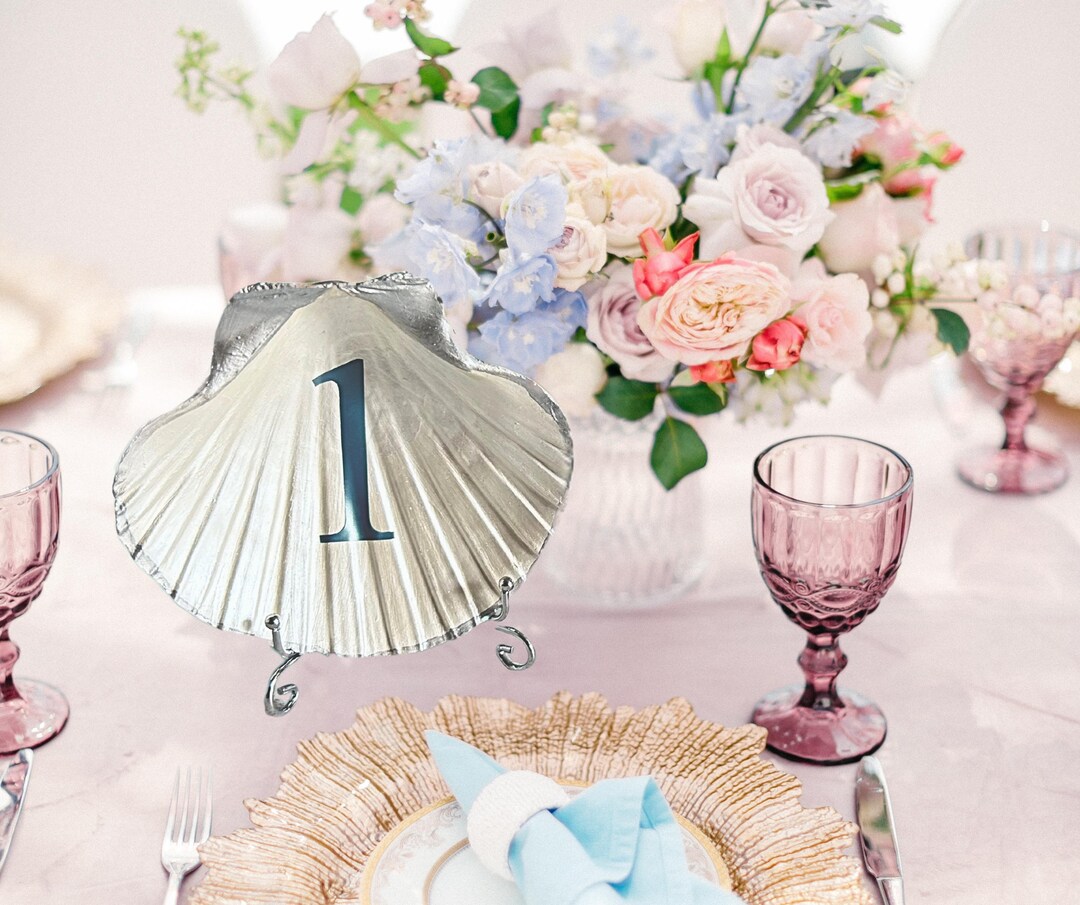 Silver Custom Scallop Shell Table Numbers. Beach Wedding Decor. - Etsy