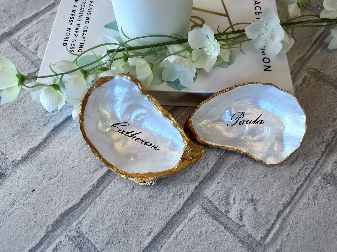 Gold Oyster Shell Wedding Place Card and Favour. Personalised - Etsy UK