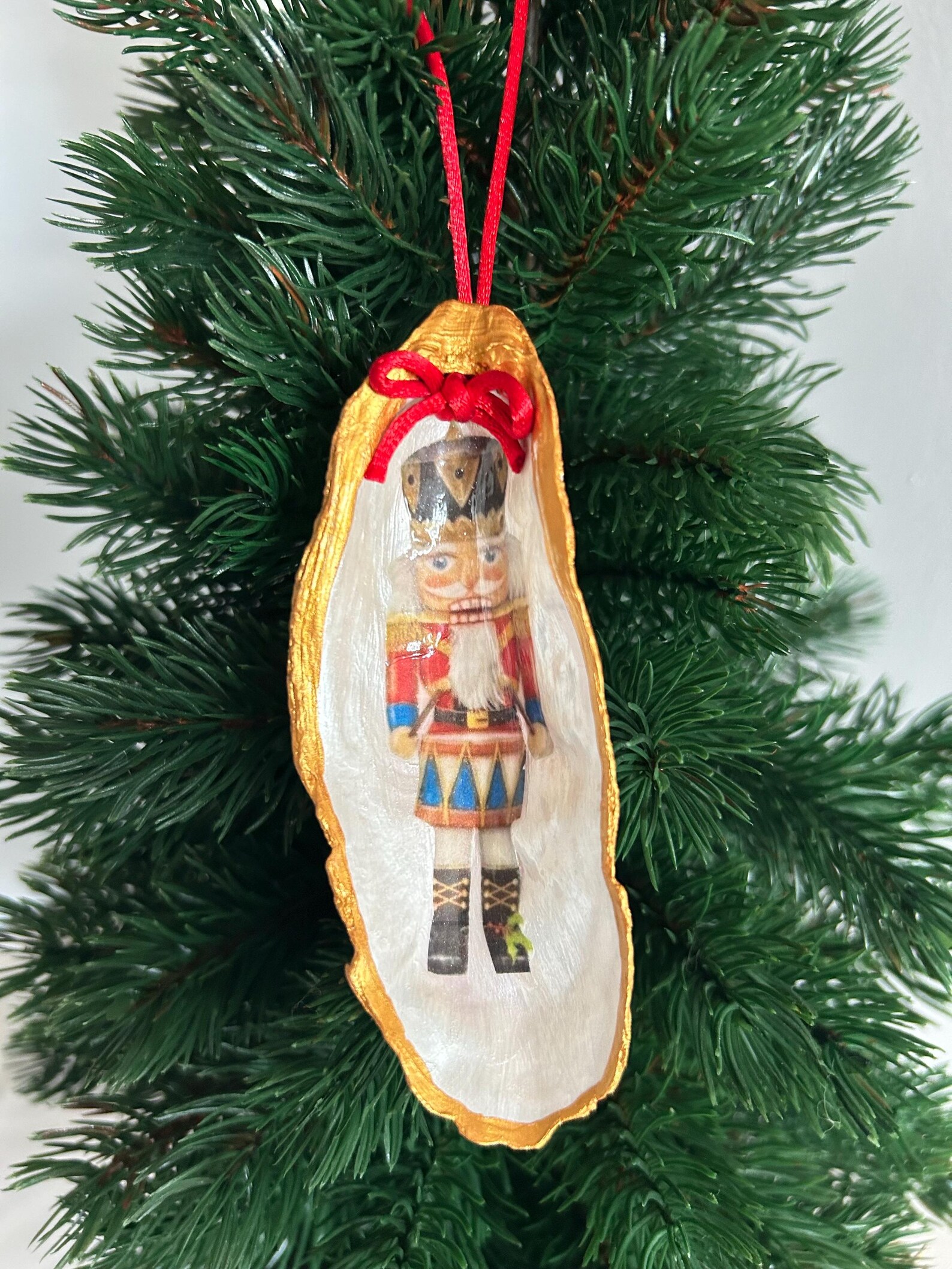 Personalised Nutcracker Oyster Shell Hanging Bauble. Festive Gold ...