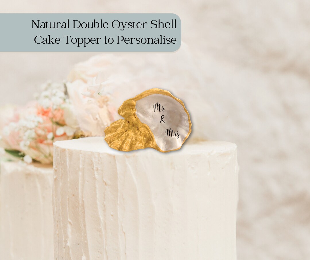 Gold Oyster Shell Wedding Cake Topper. Personalised Cake Decoration for ...