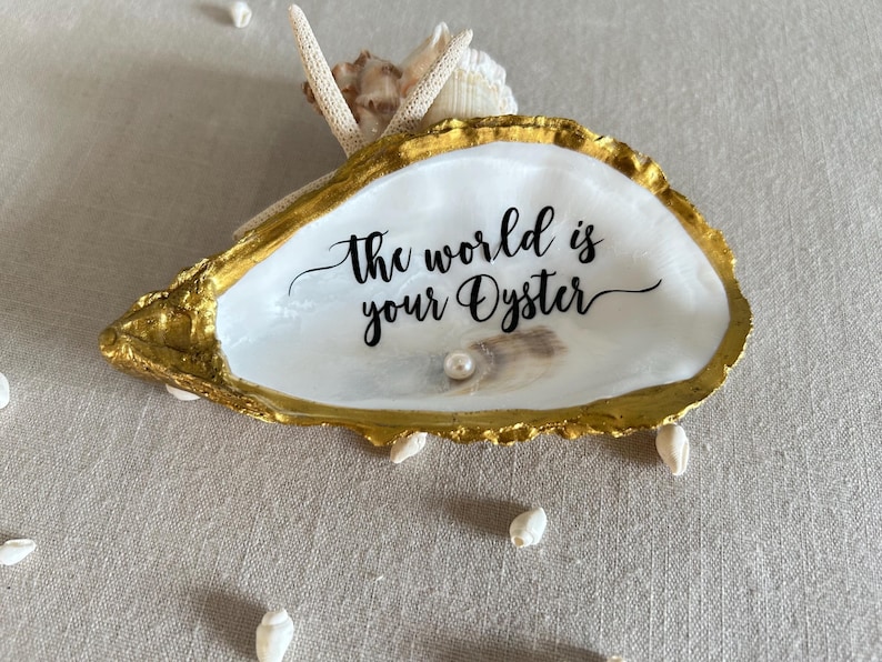 The World is Your Oyster Gold Shell. Trinket Dish With Freshwater Pearl ...