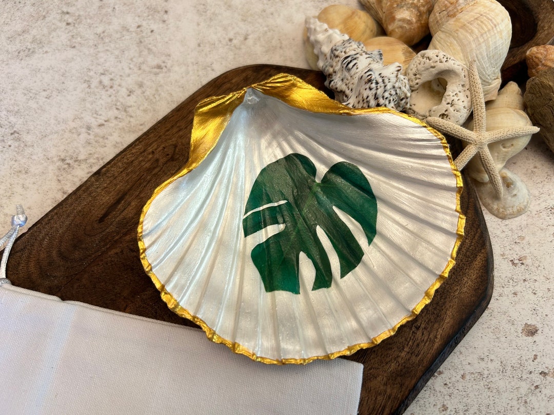 Palm Blatt Shell Trinket Dish. Gold und Grünes Monstera Blatt ...