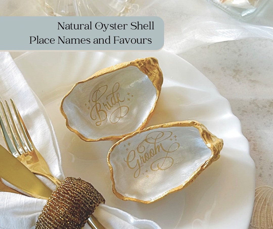 Gold Oyster Shell Wedding Place Card and Favour. Personalised Name ...