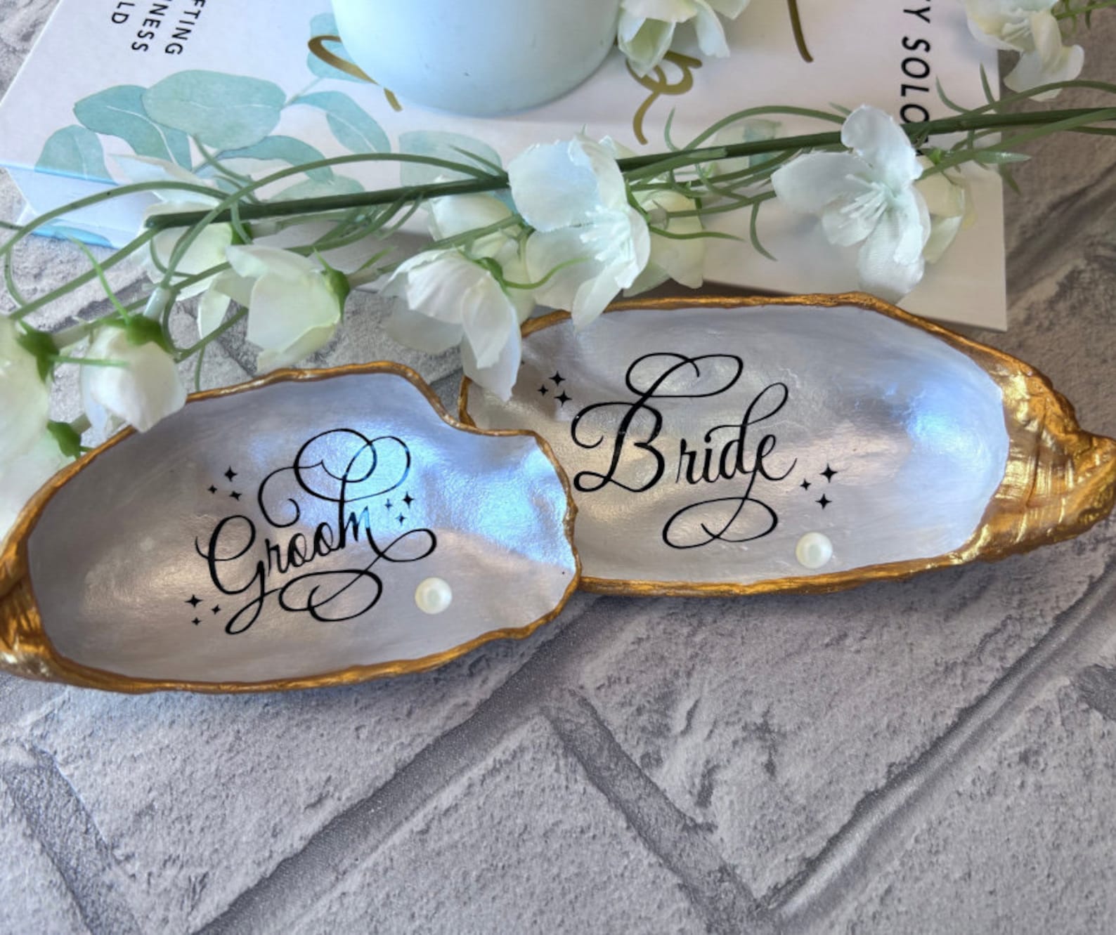 Gold Oyster Shell Wedding Place Card and Favour. Personalised - Etsy UK