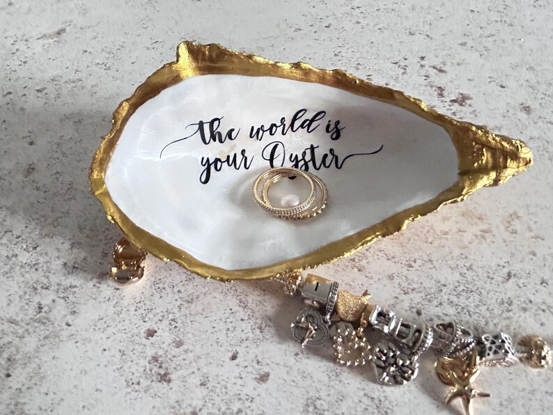 The World is Your Oyster Gold Shell. Trinket Dish With Freshwater Pearl ...