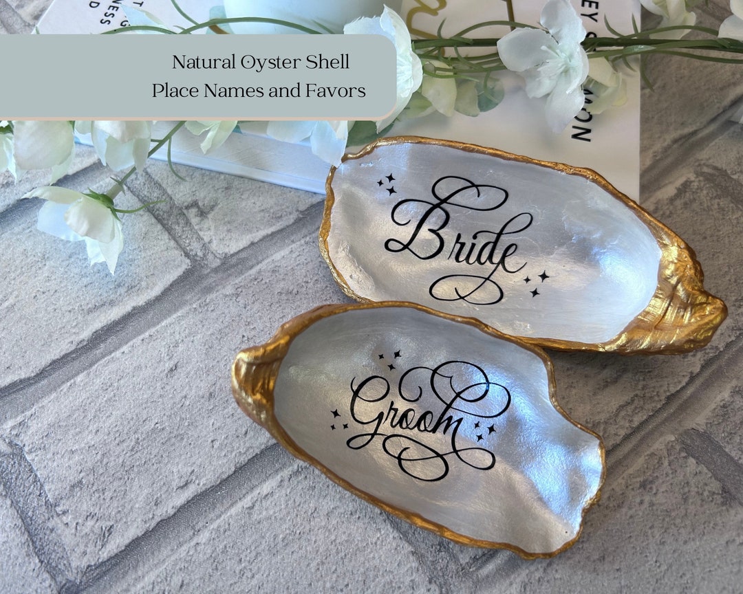 Gold Oyster Shell Wedding Place Card and Favour. Personalised - Etsy UK