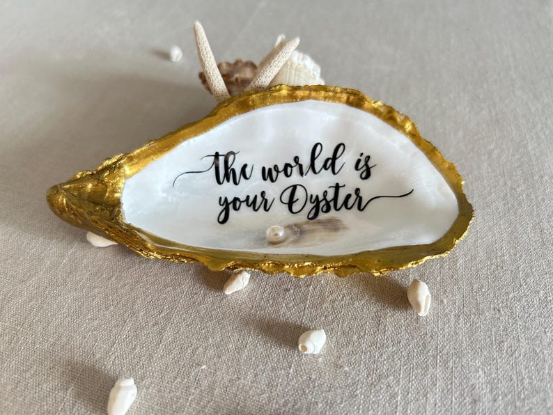 The World is Your Oyster Gold Shell. Trinket Dish With Freshwater Pearl ...