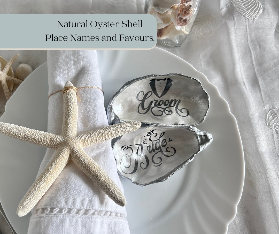 Silver Oyster Shell Wedding Place Card and Favour. Personalised Name ...