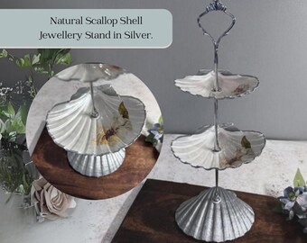 Pink Scallop Shell Jewellery Stand. Two Tier Cerise Jewellery Holder ...
