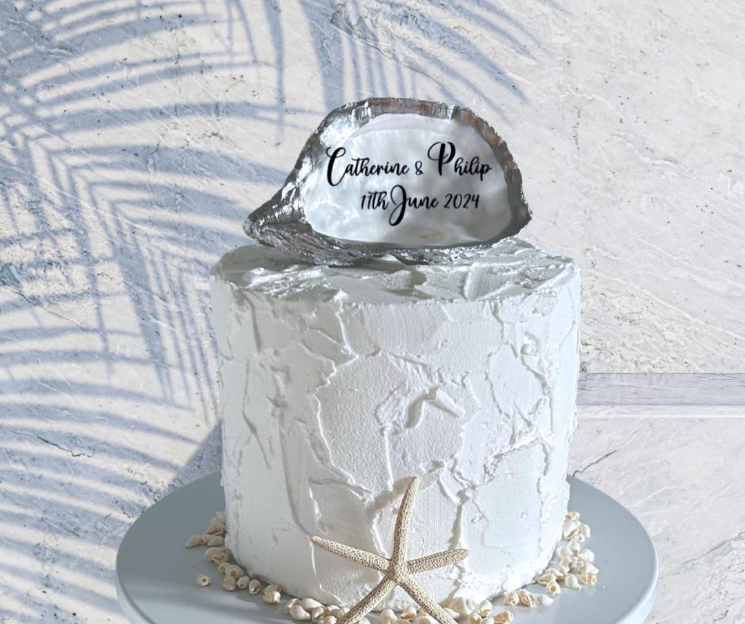 Personalised Oyster Shell Cake Topper. Coastal Wedding Keepsake. - Etsy