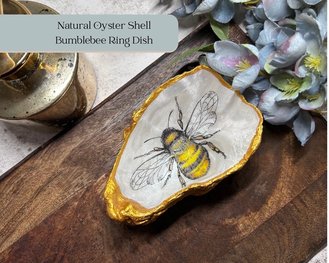 Golden Bee Oyster Shell Jewellery Dish. A Bumblebee Dish for Your ...