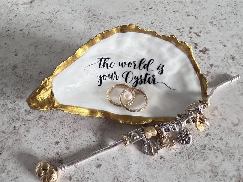The World is Your Oyster Gold Shell. Trinket Dish With Freshwater Pearl ...