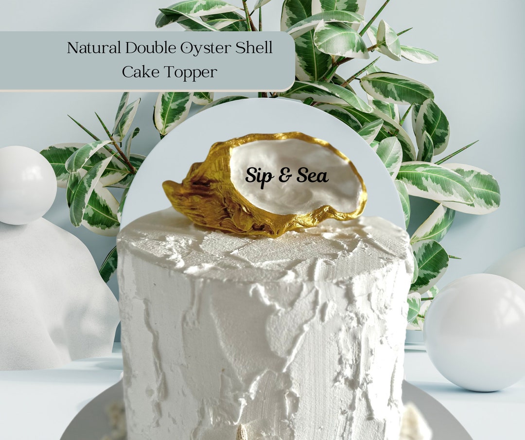 Gold Double Oyster Shell Sip and Sea Event Cake Topper. Personalised ...