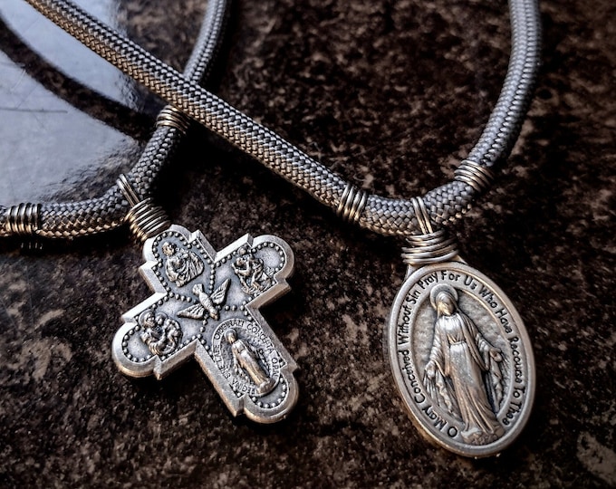 Unbreakable Necklace - 4-way Cross - Miraculous Medal - 2 Knot Charcoal ...