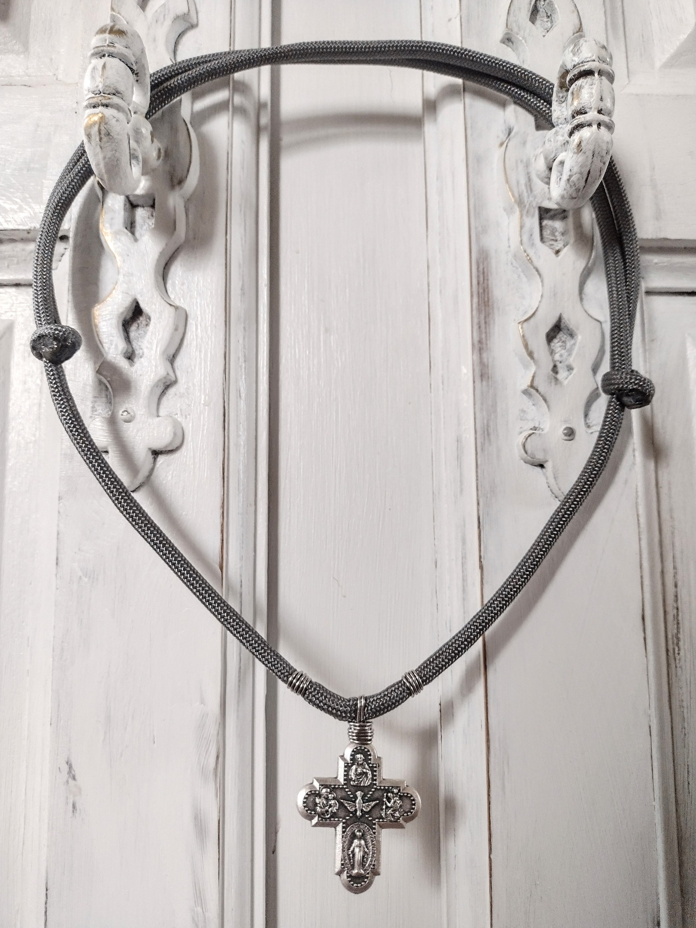 Unbreakable Necklace - 4-way Cross - Miraculous Medal - 2 Knot Charcoal ...