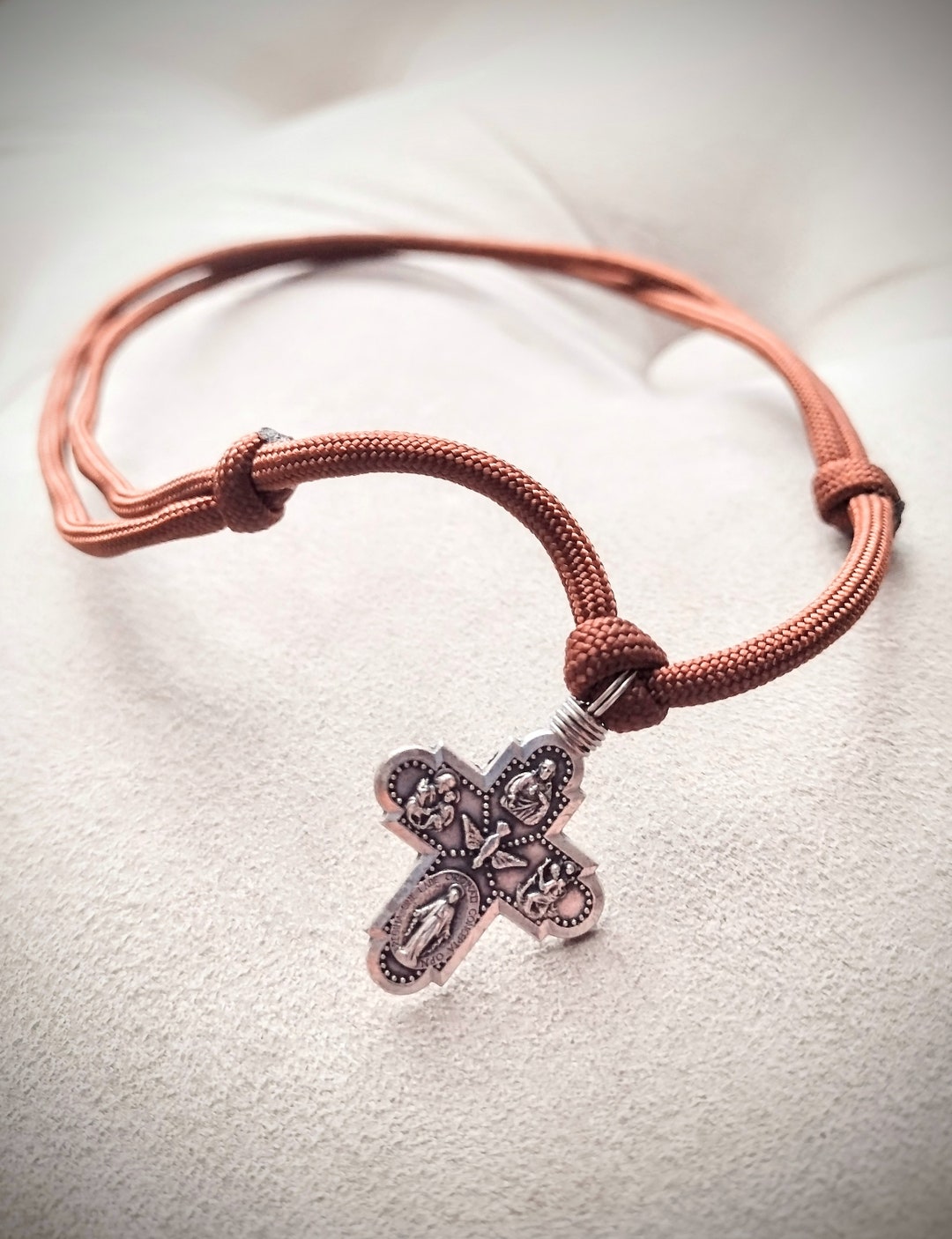 Unbreakable Necklace - 4-way Cross Medal - Chocolate Brown 3 Knot ...