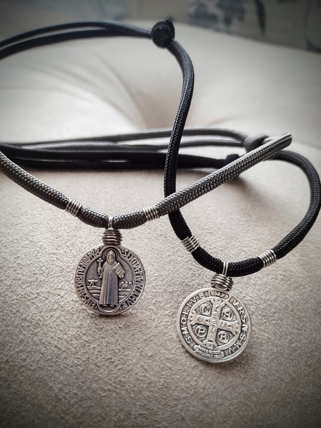 Unbreakable Necklace - St Benedict Medal - 2 Knot Black/charcoal Gray ...
