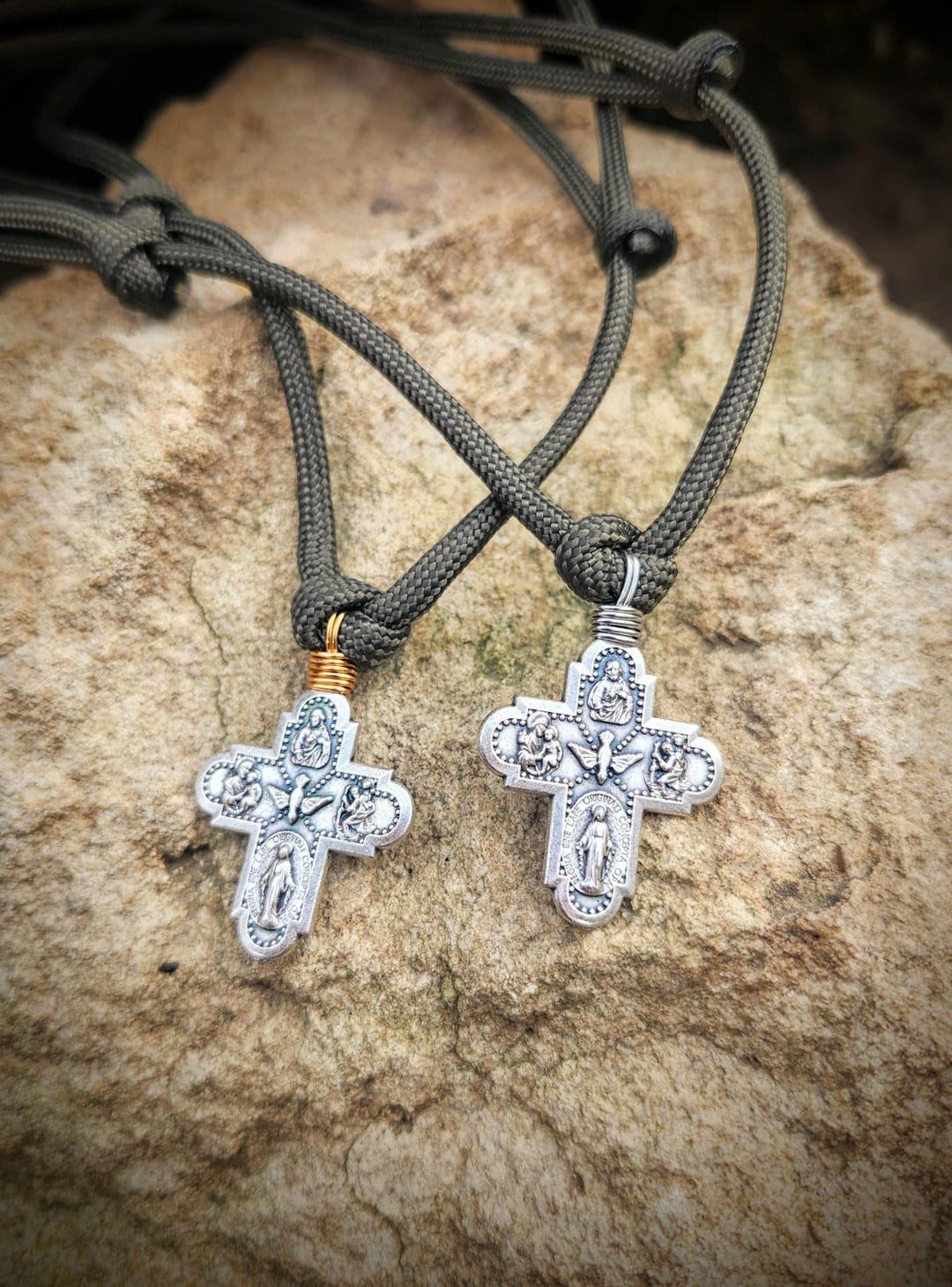 Unbreakable Necklace - 4-way Cross Medal - Olive Drab 3 Knot Paracord ...