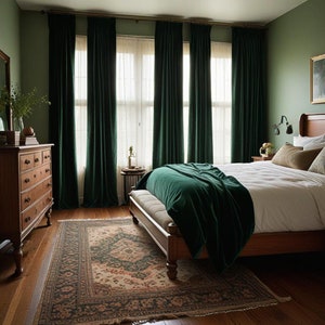 Modern Deep Green Velvet Curtain 49 Colors Available - Etsy Canada