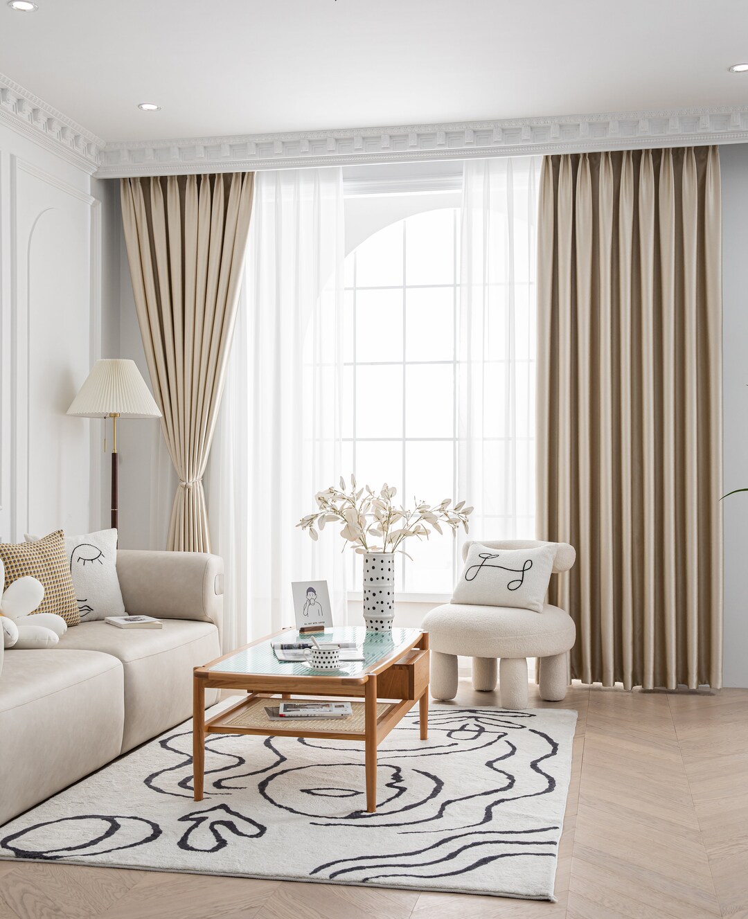 Beige Fully Blackout Plaids Pattern Curtain | 6 Color Options - Etsy