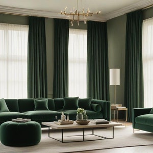 Modern Deep Green Velvet Curtain 49 Colors Available - Etsy Canada