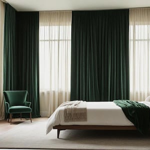 Modern Deep Green Velvet Curtain 49 Colors Available - Etsy Canada