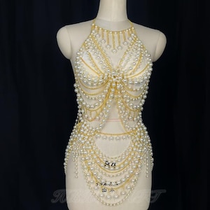 Handmade Pearl Body Chain,bridal Body Jewelry,pearl Body Chain Bra ...