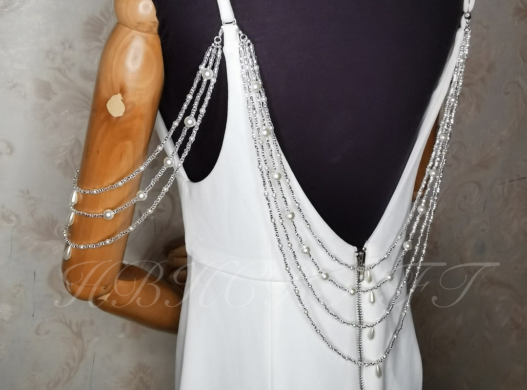 Pearl Back and Shoulder Chain ,wedding Shoulder Chain,backdrop Necklace ...