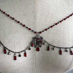 Gothic Ruby Red Beaded Shoulder Chain: Victorian Bridal Body Jewelry - Etsy