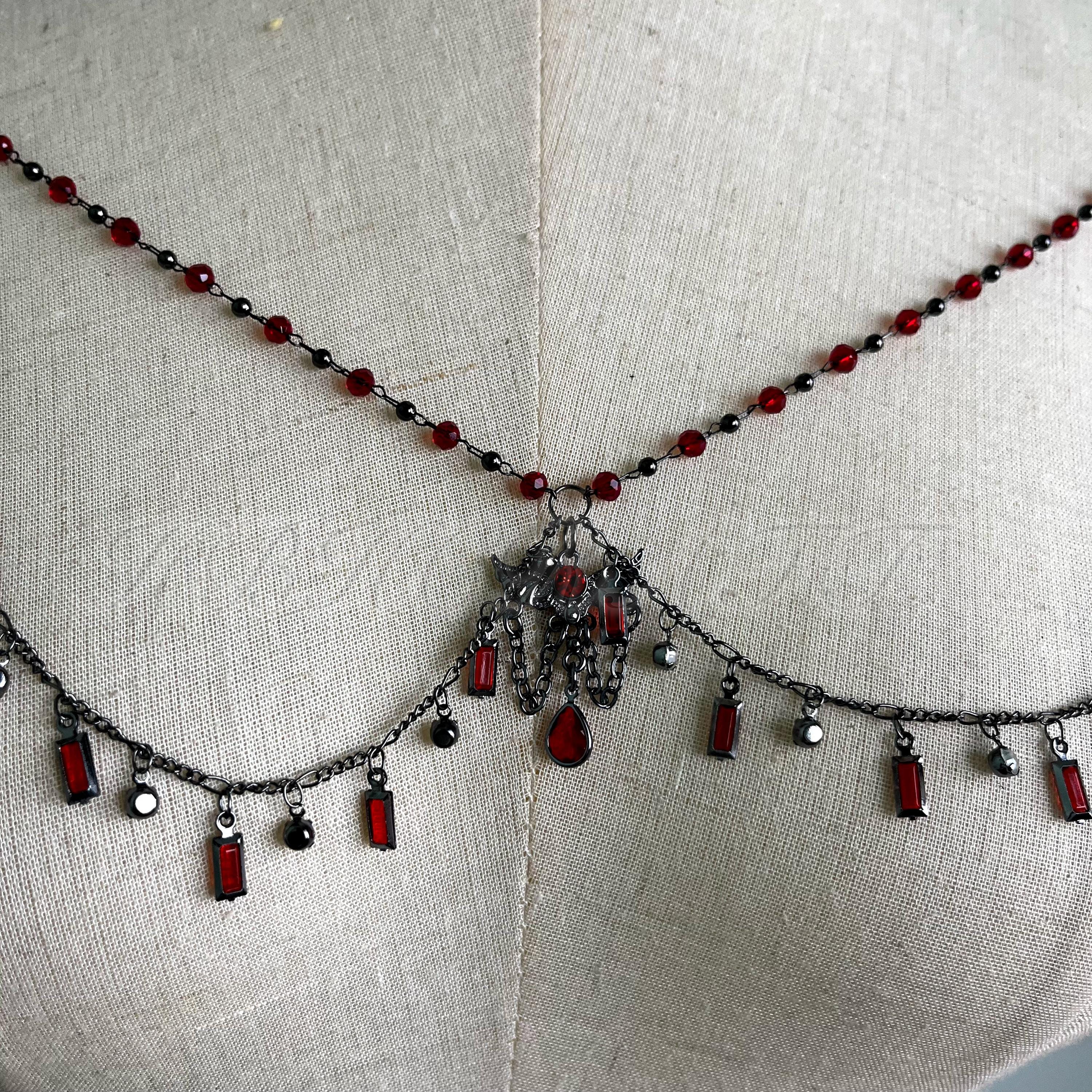 Gothic Ruby Red Beaded Shoulder Chain: Victorian Bridal Body Jewelry - Etsy