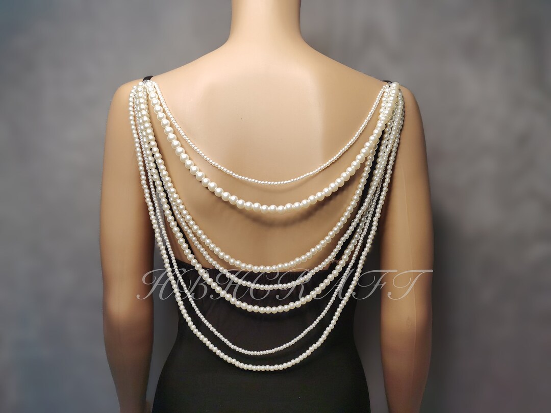 Pearl Back Chain Necklace: Multi-strand Bridal Body Jewelry - Etsy