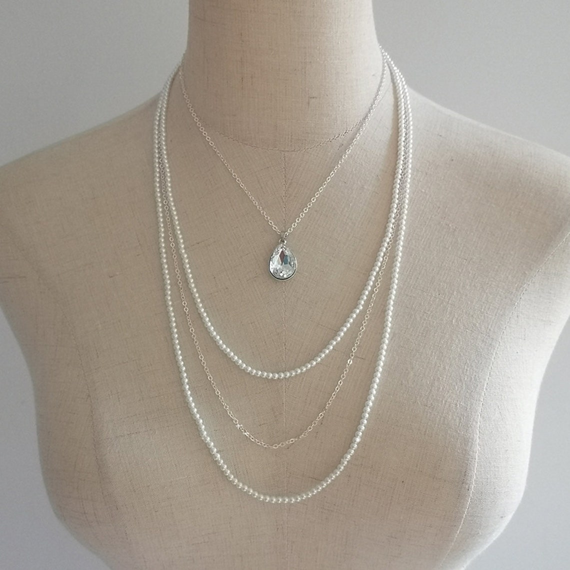 Crystal and Pearl Backdrop Necklacebackdrop Necklacewedding - Etsy