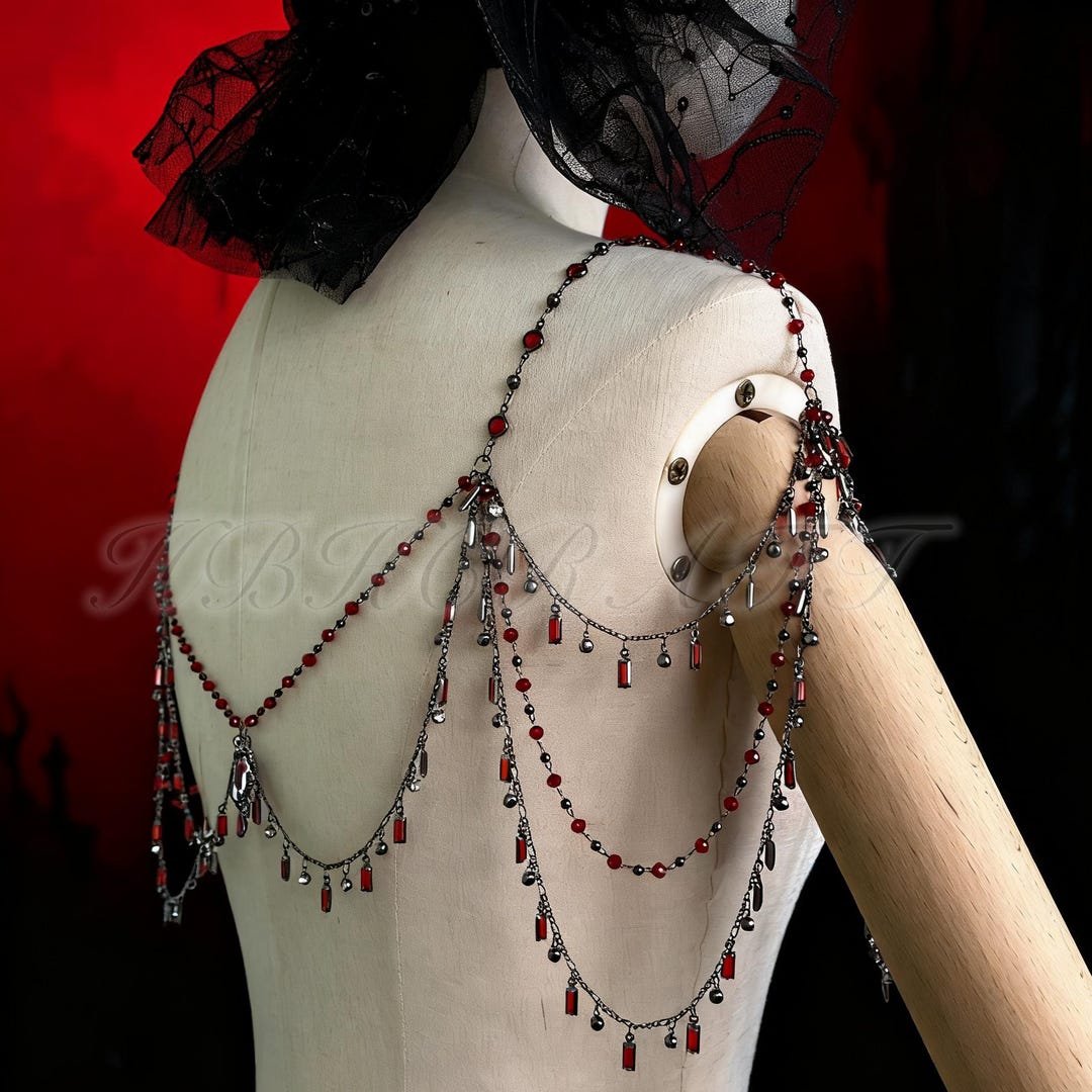 Gothic Ruby Red Beaded Shoulder Chain: Victorian Bridal Body Jewelry - Etsy
