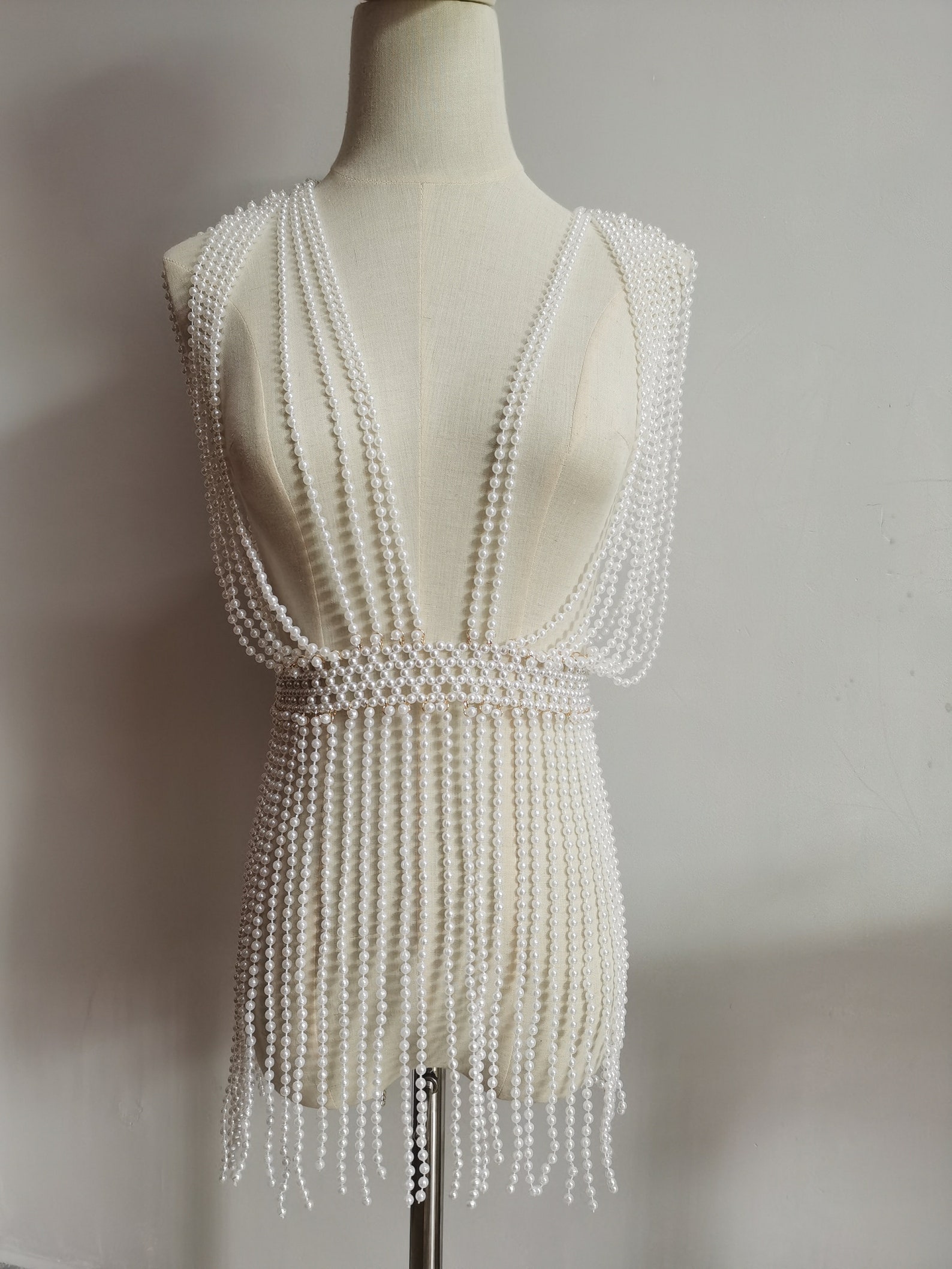 Handmade Pearl Body Chainbridal Body Jewelrypearl Body Chain - Etsy