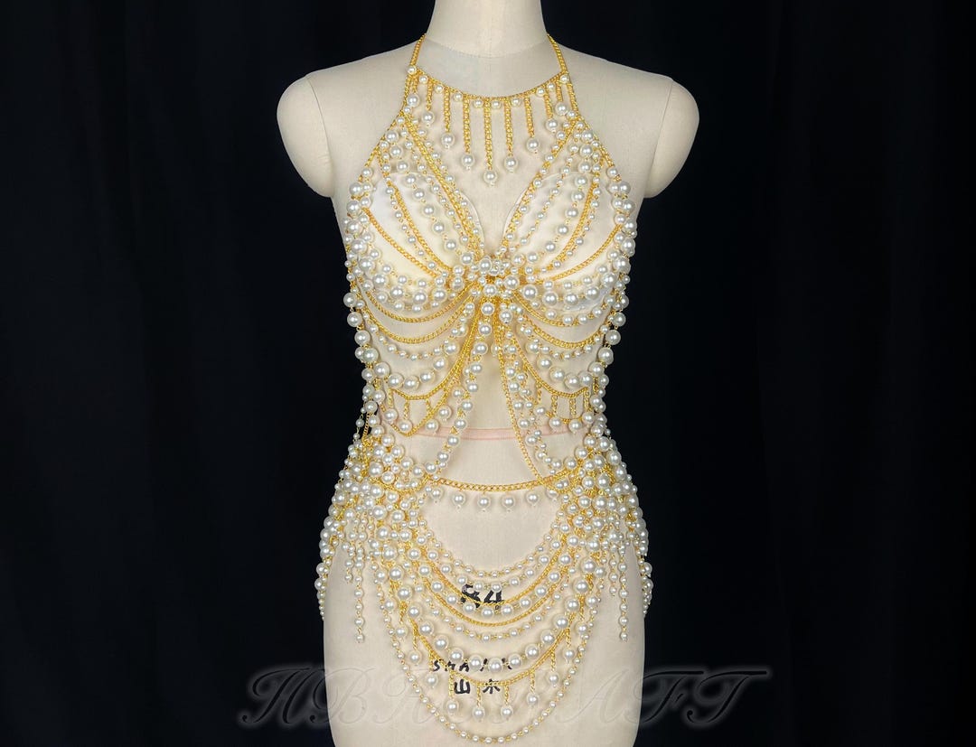 Handmade Pearl Body Chain,bridal Body Jewelry,pearl Body Chain Bra ...