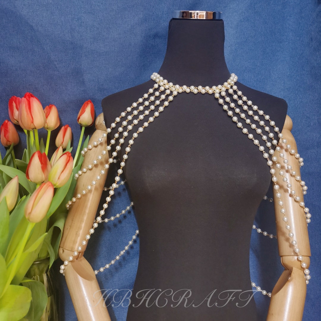 Handmade Pearl Body Chain,bridal Body Jewelry,pearl Body Chain Bra ...