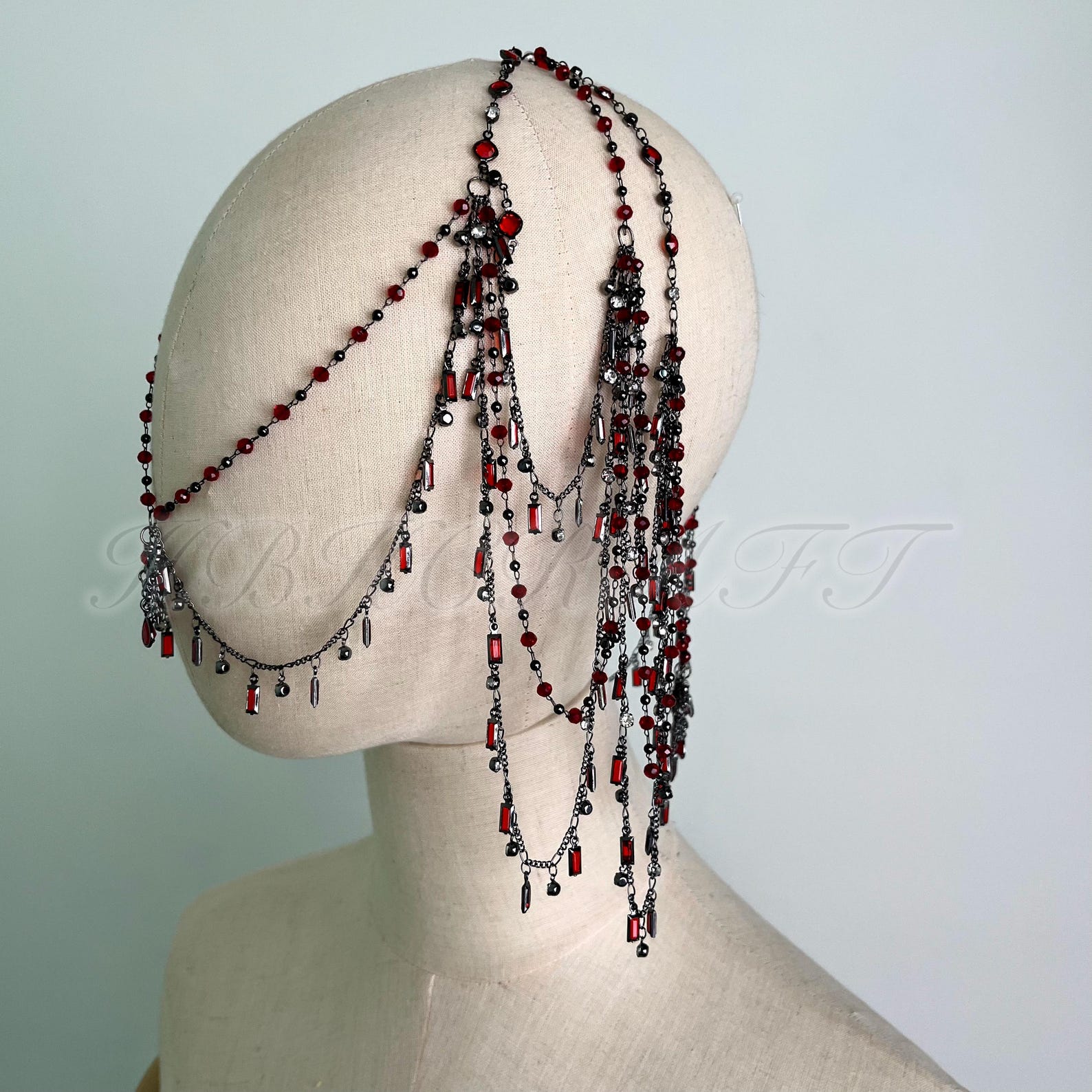 Gothic Ruby Red Beaded Shoulder Chain: Victorian Bridal Body Jewelry - Etsy