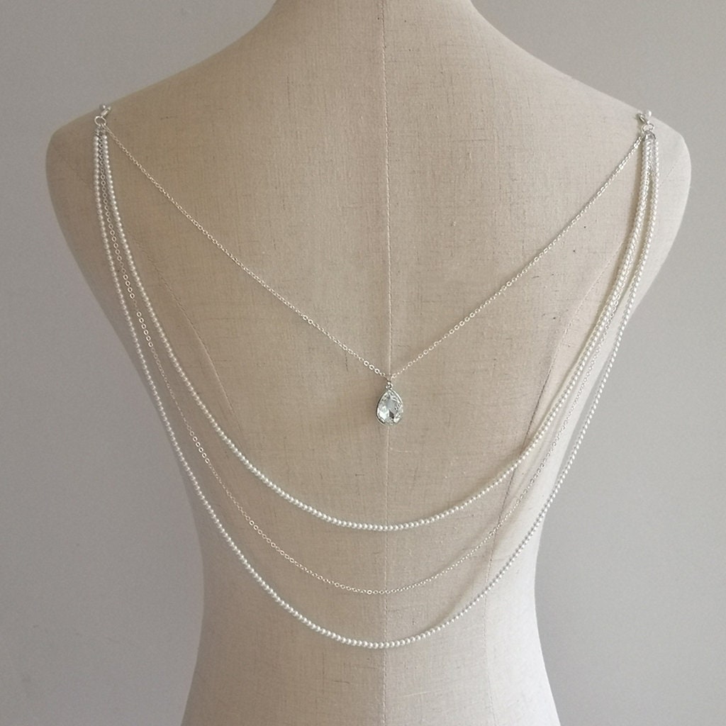 Crystal and Pearl Backdrop Necklacebackdrop Necklacewedding - Etsy