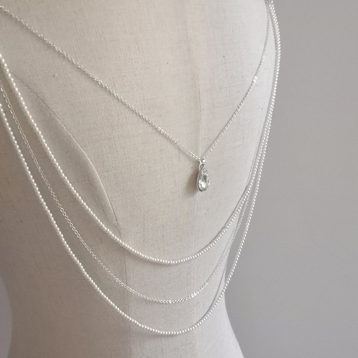 Crystal and Pearl Backdrop Necklacebackdrop Necklacewedding - Etsy