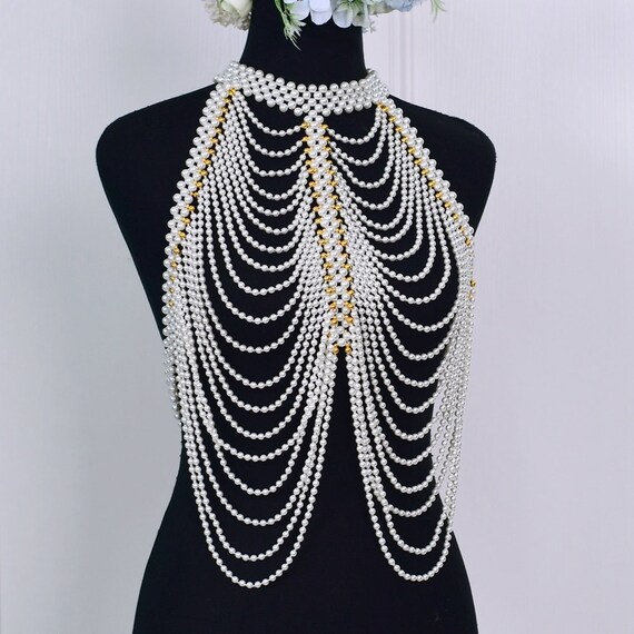 Pearl Body Chainbridal Body Jewelrypearl Body Chain - Etsy