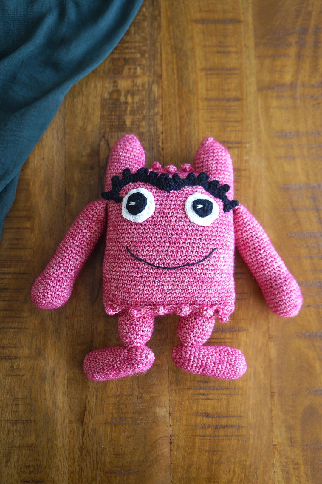 Pink Monster Flat Cuddly Toy Amigurumi Cuddly Toy Monster Cuddly Toy ...