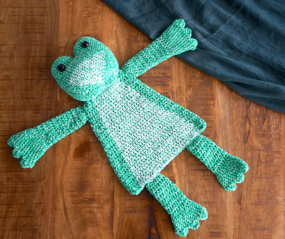 Green Frog Flat Cuddly Toy Frog Cuddly Toy Rag Doll Frog Crochet Cuddly ...