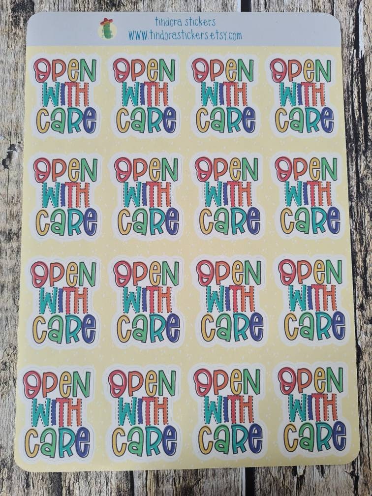 Open With Care Sticker Packaging Sticker Small Business Stationery Care ...