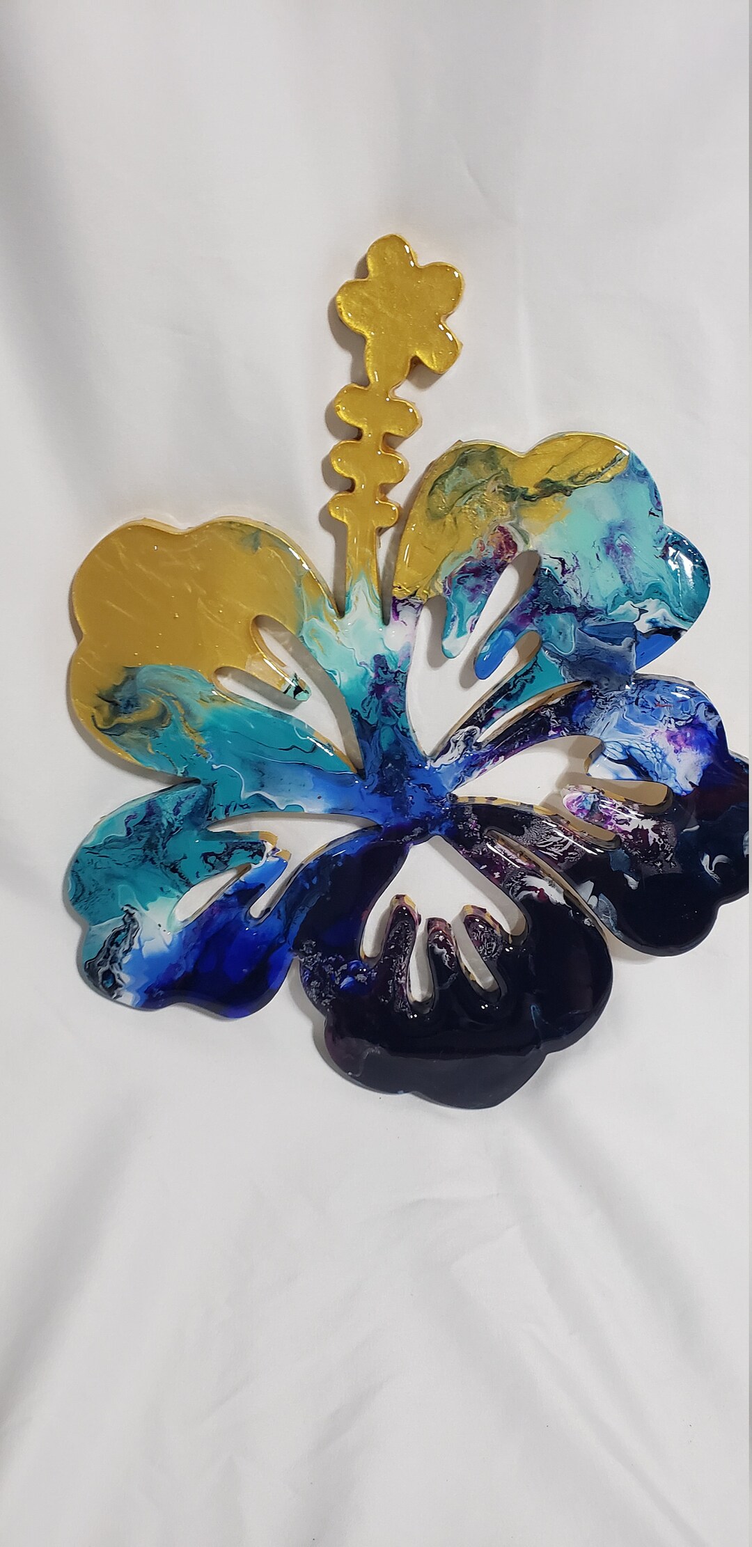 16 Inch Wood Cut Out Hibiscus With Beach Pour Resin Coated - Etsy