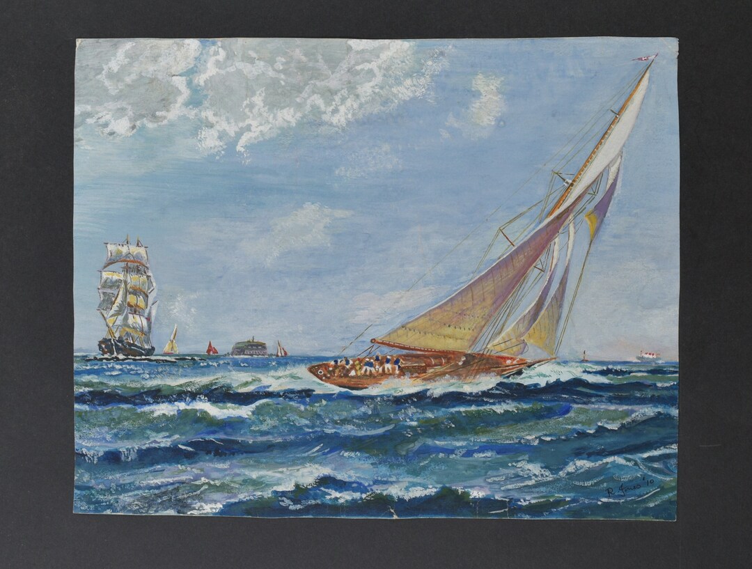 Original 20th Century Landscape Watercolor Painting "sailboat" by ...