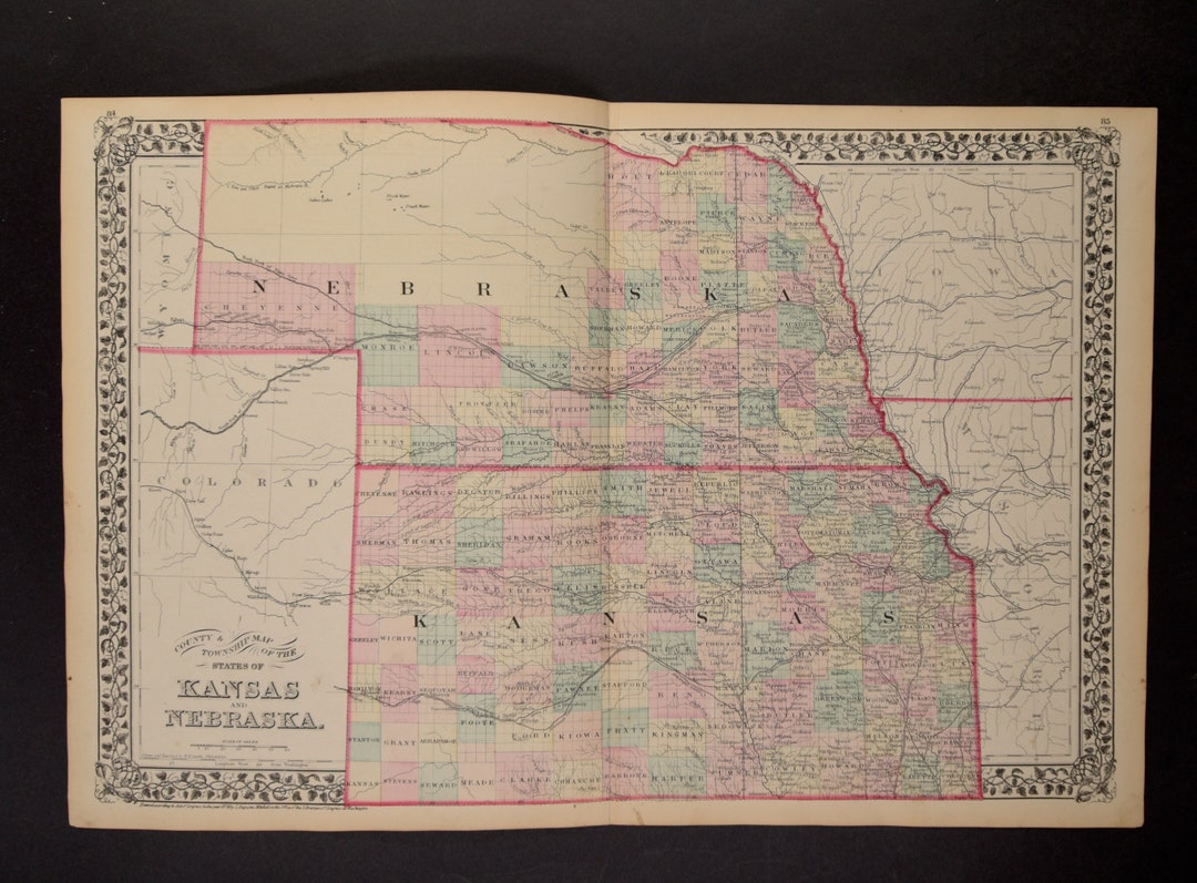 Original Map From Mitchell's New General Atlas - Kansas and Nebraska ...