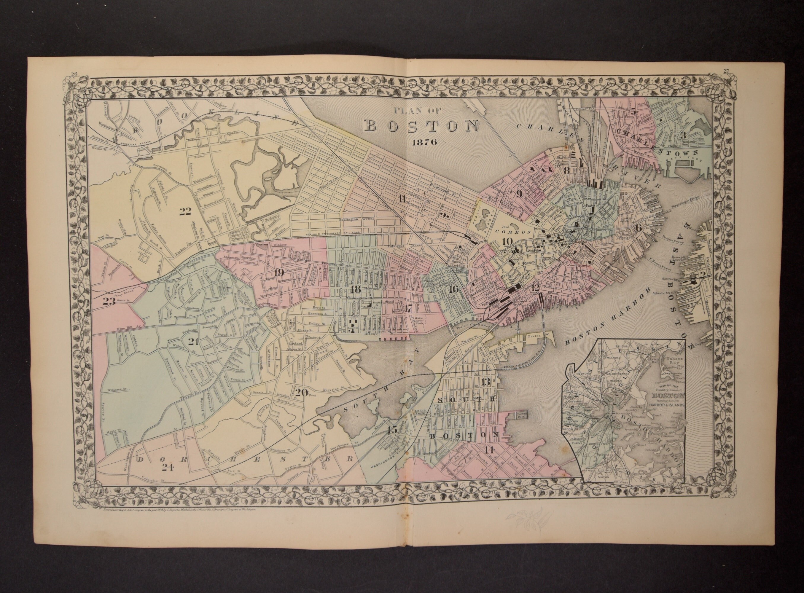 Original Map From Mitchell's New General Atlas - Plan of Boston 1876 ...