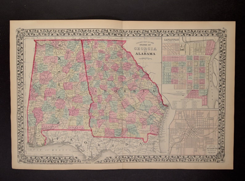 Mapa original del Nuevo Atlas General de Mitchell Georgia y Alabama ...