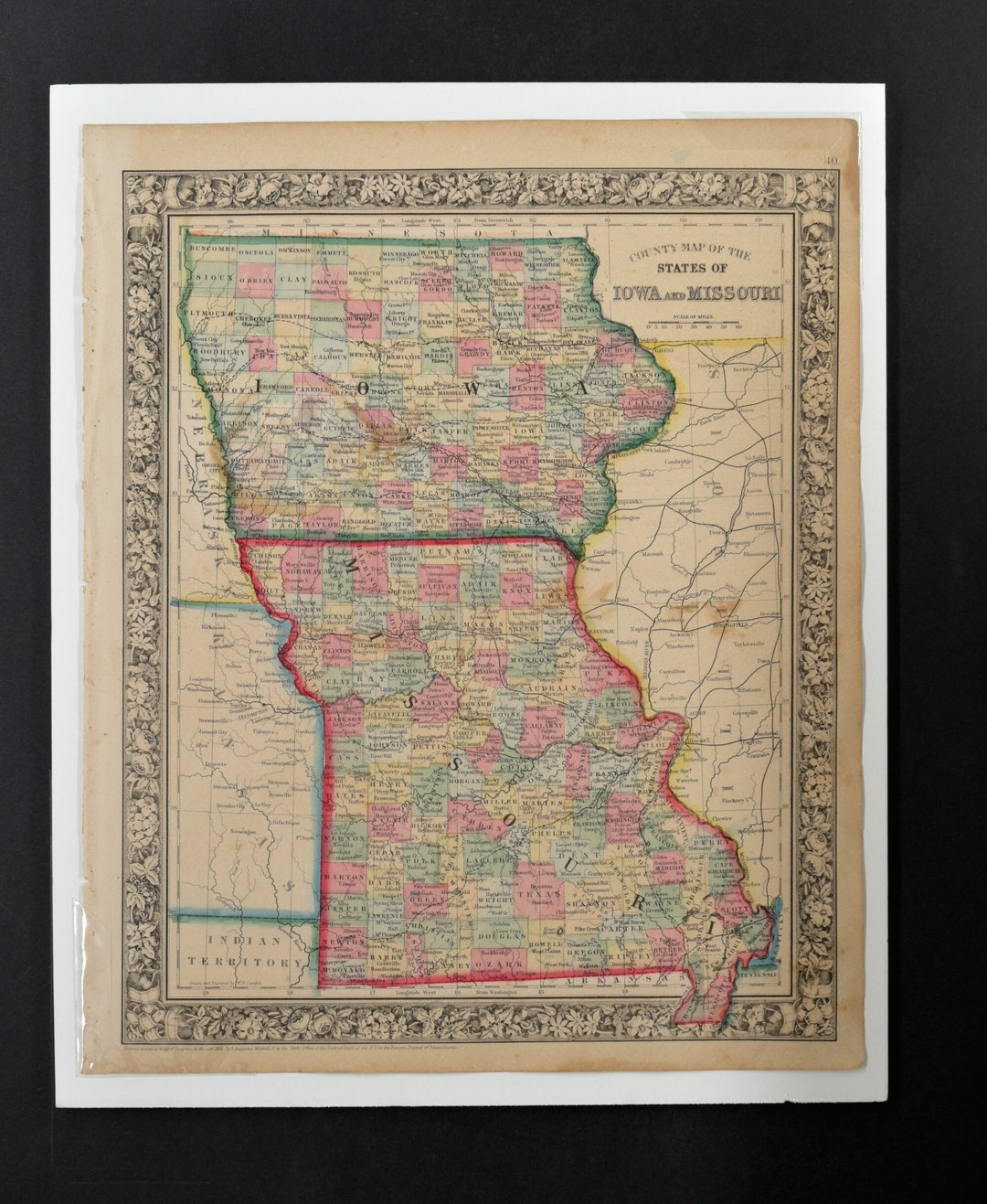 Original Map From Mitchell's New General Atlas - Iowa and Missouri 1860 ...