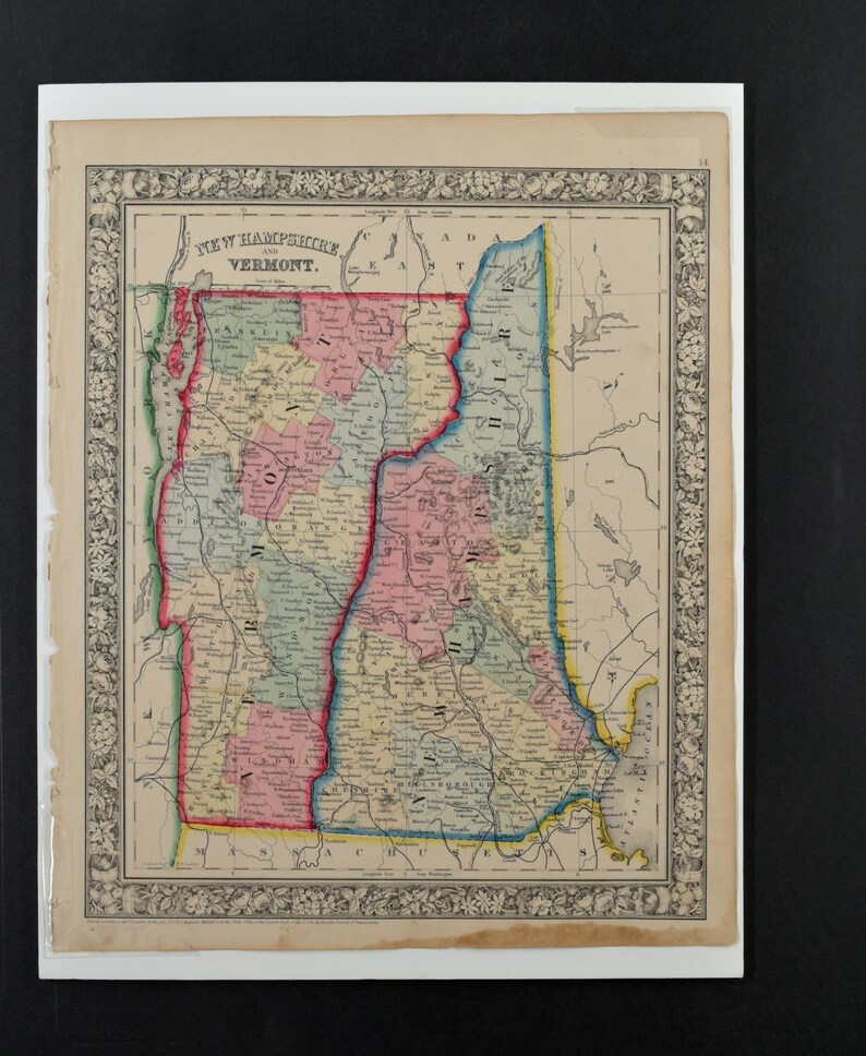 Original Map From Mitchell's New General Atlas - New Hampshire and ...